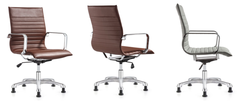 Contemporary Ribbed Back Black Leather Side Chair