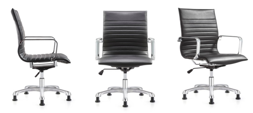 Contemporary Ribbed Back Black Leather Side Chair